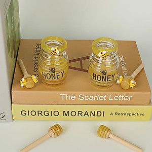 Bee Tiered Tray Decor Fake Honey Pot with Bees and Dippers For Home Birthday Holiday Party Dessert Display Decoration (2 fake Honey Pots +4 wooden Honey Dippers)