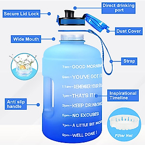BuildLife Gallon Water Bottles with Times to Drink - Gallon Water Jug - 1 Gallon Water Bottle–128 oz Water Bottle,One Gallon Water Bottle with Time Marke for Gym(Blue)