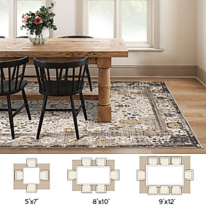 Rineflo-5'x7' Area Rugs,Machine Washable Rug for Living Room Dinner Room Bedroom,Bohemian Style Soft Non Slip Rug Carpet,Oriental Vintage Low Pile Large Area Rug (Brown, 5'x7')