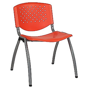 Flash Furniture HERCULES -5 Pack 880 lb. Capacity Orange Plastic Stack Chair | Comfortable Seating with Durable Design