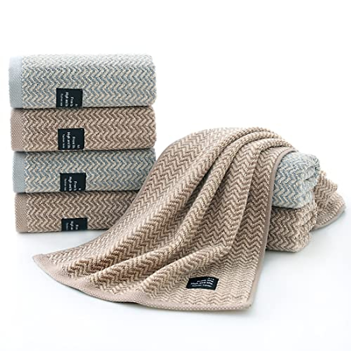 Pidada Hand Towels Set of 2 Wave Striped Pattern 100% Cotton Soft Absorbent Decorative Towel for Bathroom 13.4 x 29.1 Inch (Grey)