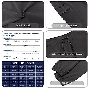 BROKIG Men's Joggers Lightweight Workout Pants Ankle Zip Gym Athletic Sports Running Sweatpants Men with Pockets(Dark Grey,Large)