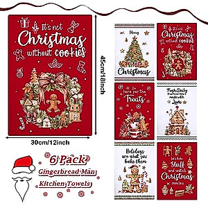 6 Packs Christmas Gingerbread Man Kitchen Hand Towels 12 x 18 Inch Gingerbread Man Kitchen Towels and Dish Towels Set Wash Cloths Towels for Christmas African Drying, Cleaning, Cooking Baking