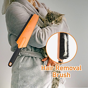 Rubber Broom for Pet Hair Removal with 57" Long Handle,Carpet Rake for Fluff Carpet with Squeegee,Dog Cat Fur Remover Rug Brush Broom,Hardwood Floor,Tile,Window,Portable Detailing Lint Remover Brush