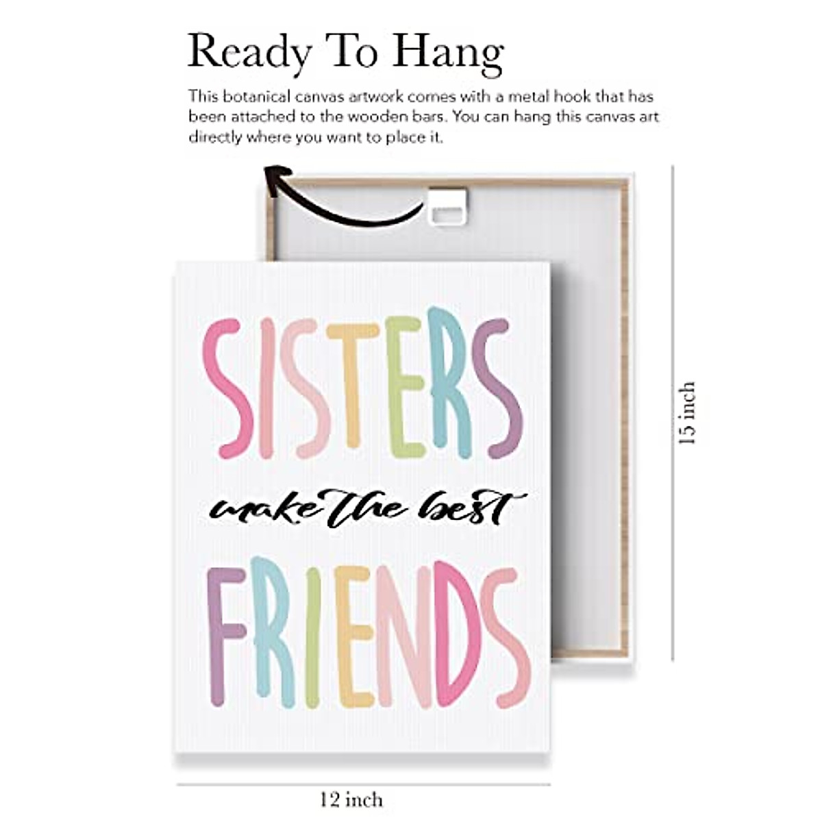 EVXID Nursery Sister Make The Best Friends Canvas Poster Painting Grils Room Wall Art, Sisters Twins Print Picture Artwork Framed Ready to Hang for Kids Play Room Wall Decor 12 x 15 inch