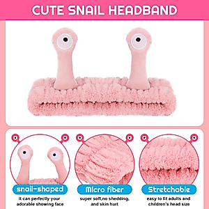 DragonflyDreams Hairband, 4 Pack Snail Headbands for Washing Face, Soft Microfiber Coral Fleece Skincare Makeup Headbands, Women Headband Accessories, Cute Cartoon Headband for Hair for Women