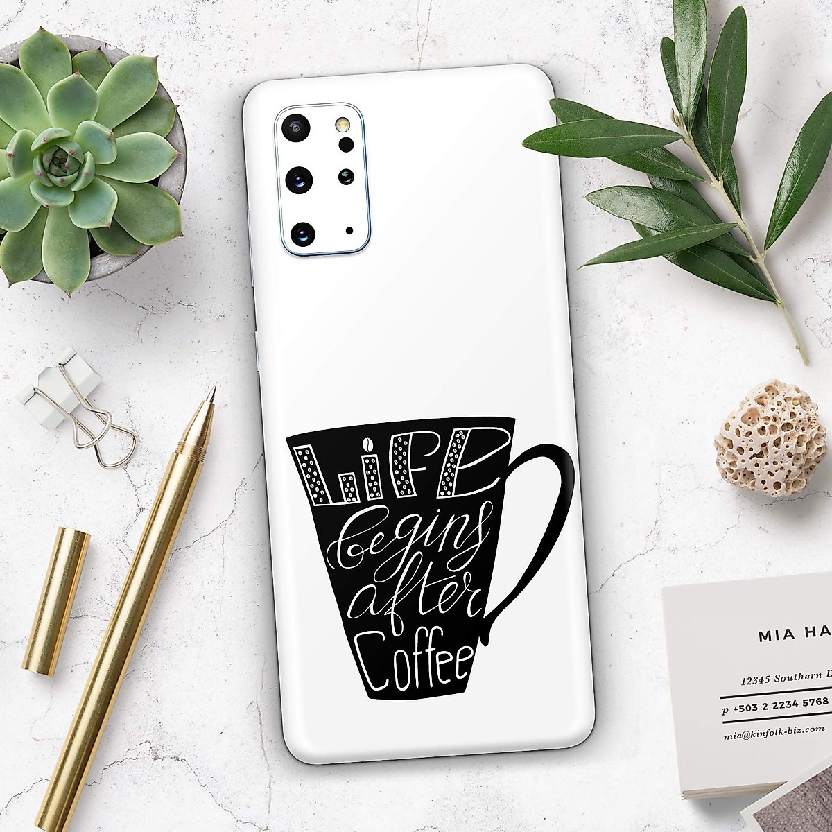DesignSkinz Life Begins After Coffee Protective Vinyl Decal Wrap Skin Cover Compatible with The Samsung Galaxy S20 (Screen Trim & Back Glass Skin)