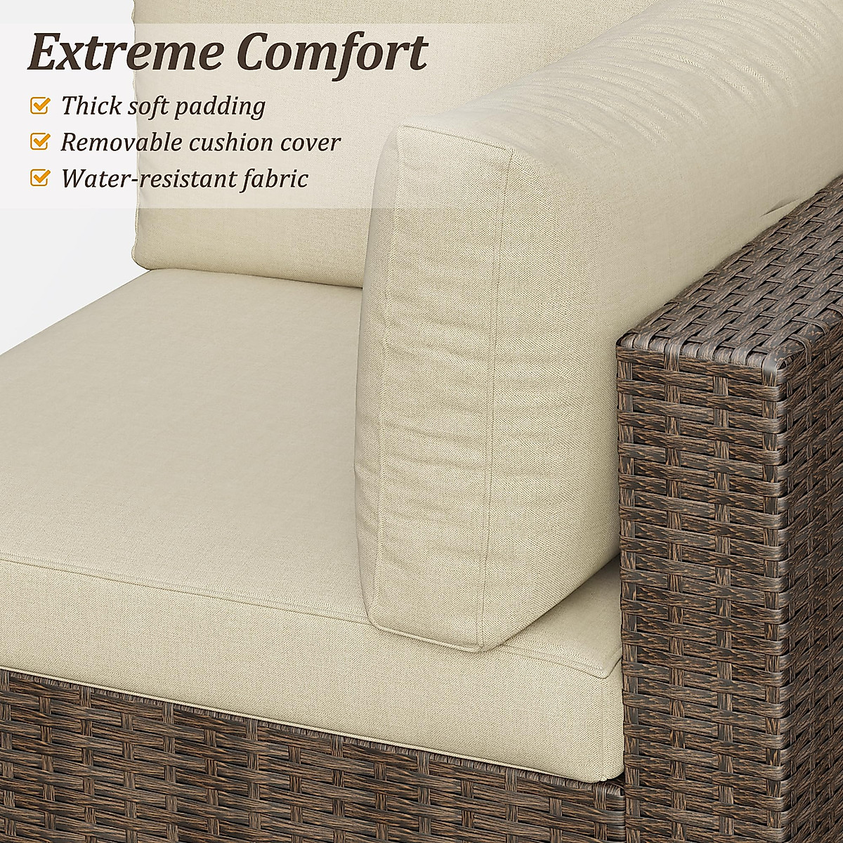 SUNVIVI OUTDOOR 7 Piece Patio Sectional Sofa Outdoor All Weather Brown PE Wicker Furniture Set, Paito Conversation Sofa Set with Glass Table, Removable Beige Cushions