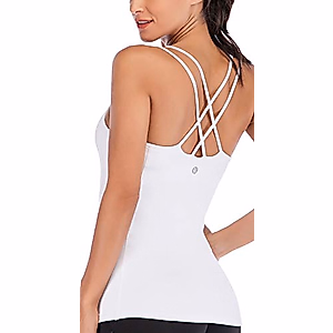 RUNNING GIRL Yoga Tank Tops for Women Built in Shelf Bra B/C Cups Strappy Back Activewear Workout Compression Tops(BX2288 White.M)
