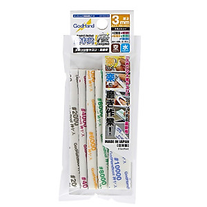 GodHand MIGAKI-Kamiyasu-Sanding Stick 3mm-Assortment 5 Types Set (#2000, 4000, 6000, 8000, 10000) 0.1 inch (3 mm) Thick GH-KS3-KB for Plastic Models