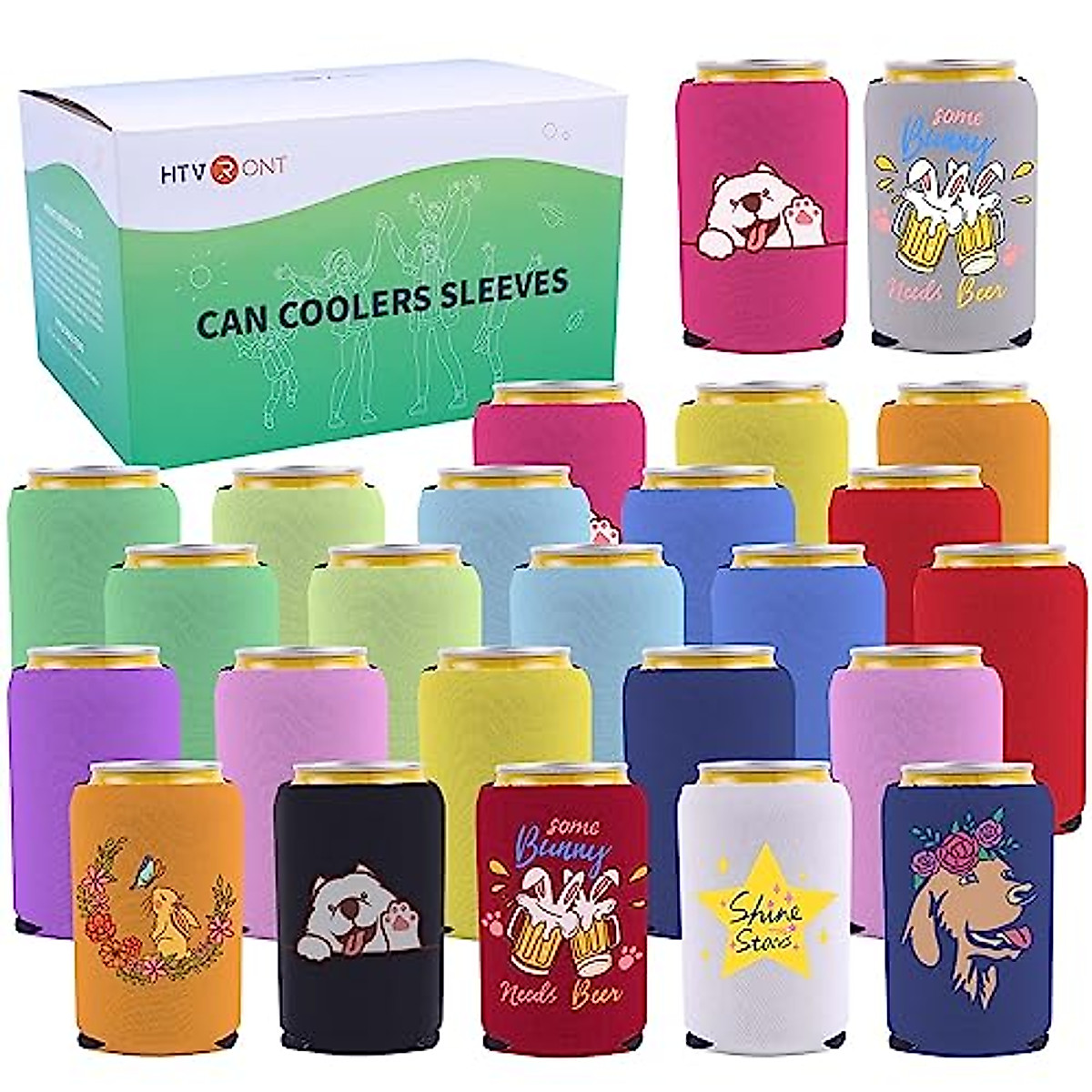 HTVRONT Can Coolers Sleeves 25 Pack - Sublimation Can Coolers Blanks Multicolor for 12 OZ/16OZ Cans Soft Drinks, 12 OZ Bottles Beer - Suitable for HTV Projects, Embroidery, Gift, Party, Wedding