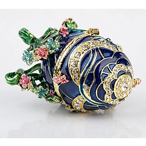 SEVENBEES Hand-Painted Flower Faberge Egg Trinket Box Hinged with Rich Enamel and Sparkling Rhinestones Jewelry Boxes Gift for Home Decor