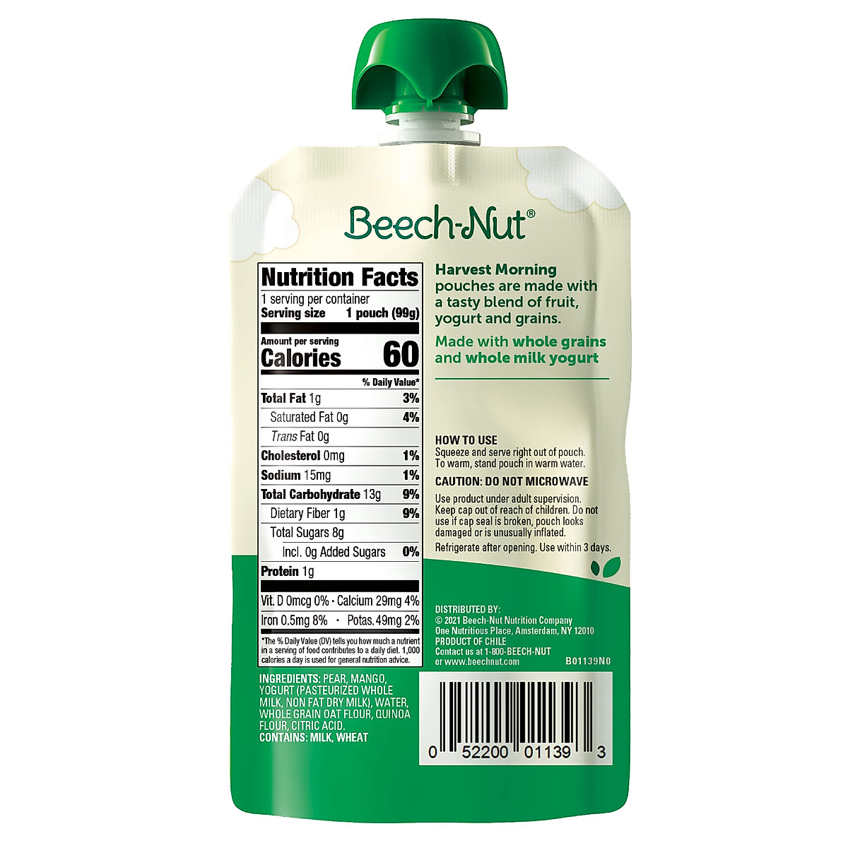 Beech-Nut Toddler Food Breakfast Pouches, Pear Mango with Yogurt & Granola Puree, 3.5 oz (18 Pack)