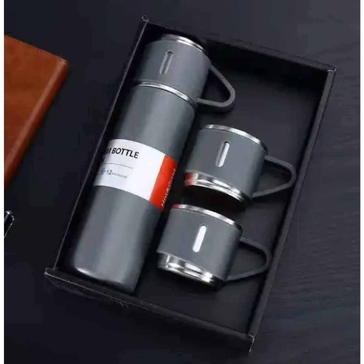 Stainless Steel Thermo 500ML/16.9oz Flask Double Wall Sports Bottle Vacuum Insulated for Coffee Hot Drink and Cold Drink Water Flask with 2 Cups(Gray,Set)