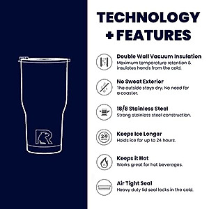 RTIC Tumbler, 30 oz Insulated Tumbler Stainless Steel Coffee Travel Mug with Lid, Spill Proof, Hot Beverage and Cold, Portable Thermal Cup for Car, Camping, Graphite