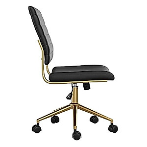 Martha Stewart Ivy Armless Swivel Task Chair for Home Office in Black Faux Leather with Polished Brass Frame