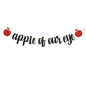 WeBenison Apple of Our Eye Banner/Fruit Apple Theme 1st Birthday Banner/Baby Shower/Wedding/Boys Girls Birthday Party Decoration Supplies Black Glitter