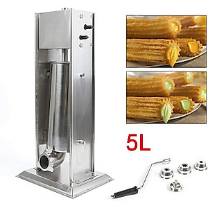Commercial Churros Maker, Heavy Duty Waffle Makers, 5L Stainless Steel Manual Spanish Donut Churrera Machine with 4pcs Nozzles for Home Restaurants Cafeterias Bakeries