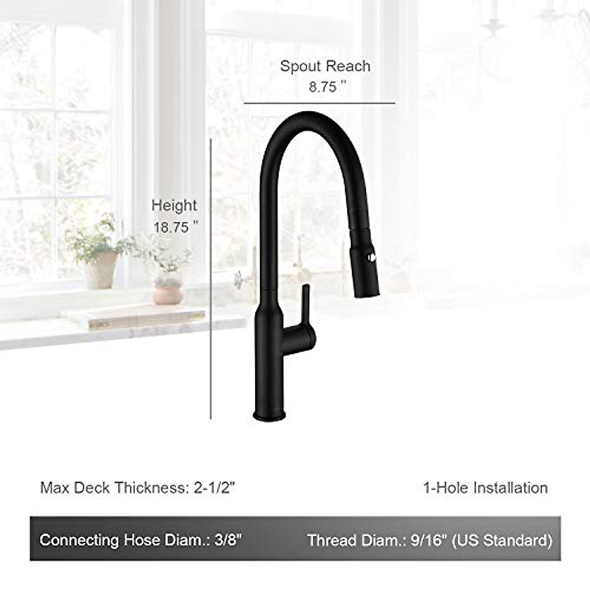 AguaStella AS81MB Matte Black Kitchen Sink Faucet with Pull Down Sprayer Single Handle High Arc