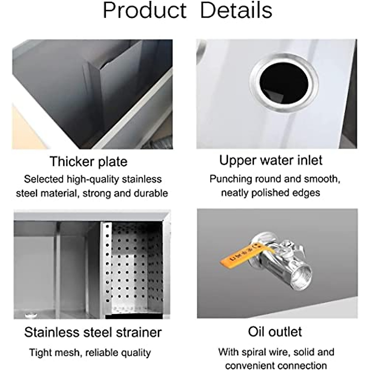 Stainless Steel Grease Trap, Top Inlet Commercial Grease Interceptor, Under Sink Grease Trap Waste Water Oil-water Separator with Removable Filter Basket, for Kitchen, Restaurant, Canteen, Factory