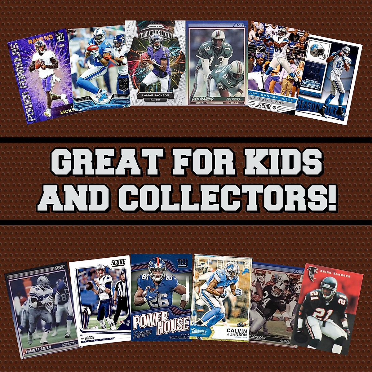 Assorted Set of 100 Football Trading Cards - All New Condition Cards - Perfect Starter Set For Kids, Adults, & Collectors - Potential Superstar and Hall of Fame Cards Available - Retail Packaging