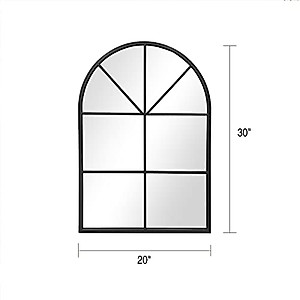 OGCAU Wall Mounted Mirror, Arched Wall Mirror, 20"x30" Arched Window Mirror, Farmhouse Window Mirror with Iron Frame, Mirror Wall Decor for Bedroom, Entryway, Living Room (Black)