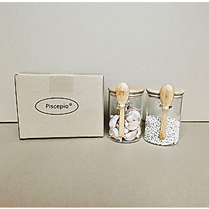 Piscepio Glass Jar Containers with Bamboo Airtight Lid Wooden Spoon Scoop Food Storage Canister Clear Glass Containers Kitchen Organization Jars 2 Pcs 18.5 OZ