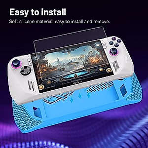 PAKESI Silicone Case for ASUS ROG Ally 2023 Release,Handheld Game Console Cover Protector Case with 2 Thumb Grip Caps and 2 Pack Screen Protectors - Enhance Your Gaming Experience(Blue)