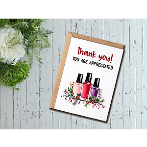 KPLDesigns You Are Appreciated Card - Thank You Card - Nail Tech Christmas Card - Card For Manicurist Card - Appreciation Card - Nail Salon Card Greeting Card