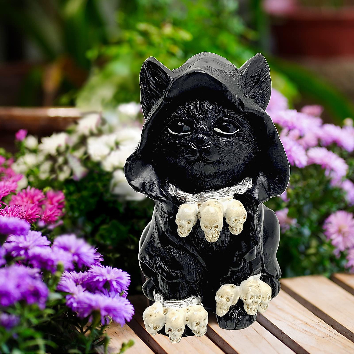 QZFSL Black Cat Sculpture Gargoyle Figurine Magic Hat Kitten for Cute Halloween Decor & Garden Statues Gnome As Patio Statue Lawn Yard Art Decoration Housewarming Garden