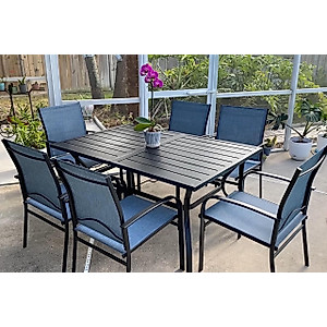 MIXPATIO Outdoor Table and Chairs, Patio Dining Sets for 6 with Blue Chairs and Metal Rectangular Table for Deck Backyard Lawn Poolside
