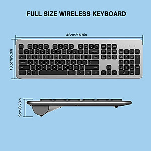 Wireless Keyboard, 2.4G Ergonomic Wireless Computer Keyboard,Enlarged Indicator,Metal-texture Panel,104 Keys Full Size PC Keyboard with Numeric Keypad for Laptop,Desktop,Surface,Chromebook,Notebook