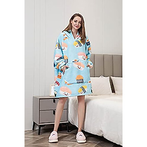 Wearable Blanket Hoodie, Oversized Sherpa Hooded Blanket Sweatshirt Extremely Cozy, Warm, Soft and Fuzzy Hoodie Blanket (Sushi Blue)