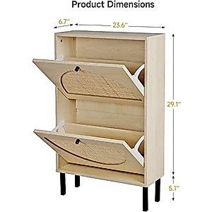 Angel Sar Rattan Shoe Cabinet with 2 Flip Drawers, Narrow Wood Shoe Storage Cabinet, Organizer for Entryway, Hallway, Bedroom, Apartment(Up to Women’s 9.5, Men’s 8.)