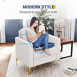 Avenco Sofa, Modern Sofa - Armchair, Accent Chairs with Extra Deep Seats, Couch for Living Room, Apartment, Room Office, Ivory