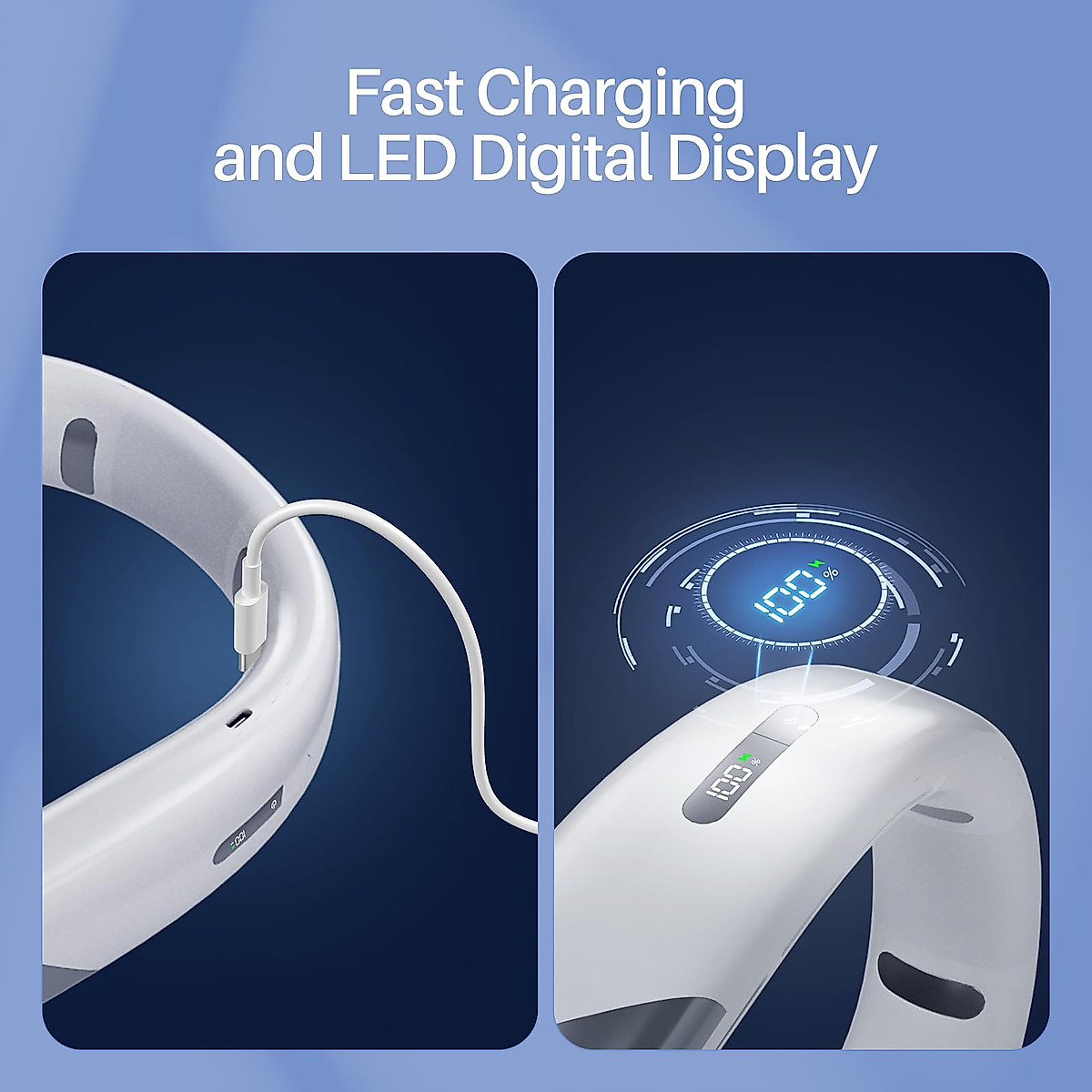 MEGAGURU Portable Neck Fan, 6000mAh Long-lasting Battery, Hands Free Bladeless Portable Mini Fans 5 Adjustable Speed LED Display Personal Fan, Low Noise Lightweight Design, 360° Surround Cooling