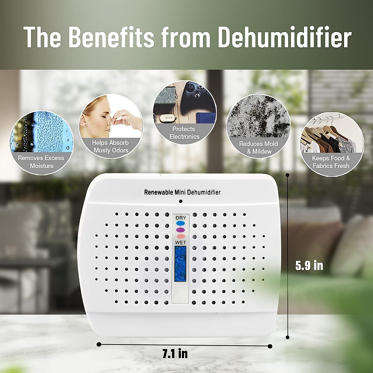 Rechargeable Small Dehumidifier, Moisture Absorber for Closed Spaces, Cabinet, Closet and Bathroom, Renewable Mini Dehumidifiers for Gun Safe, Rust Prevention