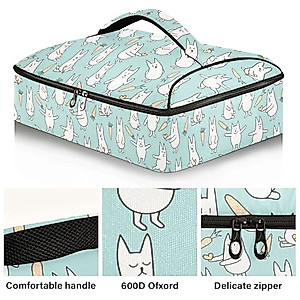 Kcldeci Insulated Thermal Food Carrier Insulated Casserole Carrier for Hot or Cold Food,Rabbits and Carrots Light Blue Insulated Tote Bag for Potluck Cookouts Parties Picnic,Lasagna Lugger