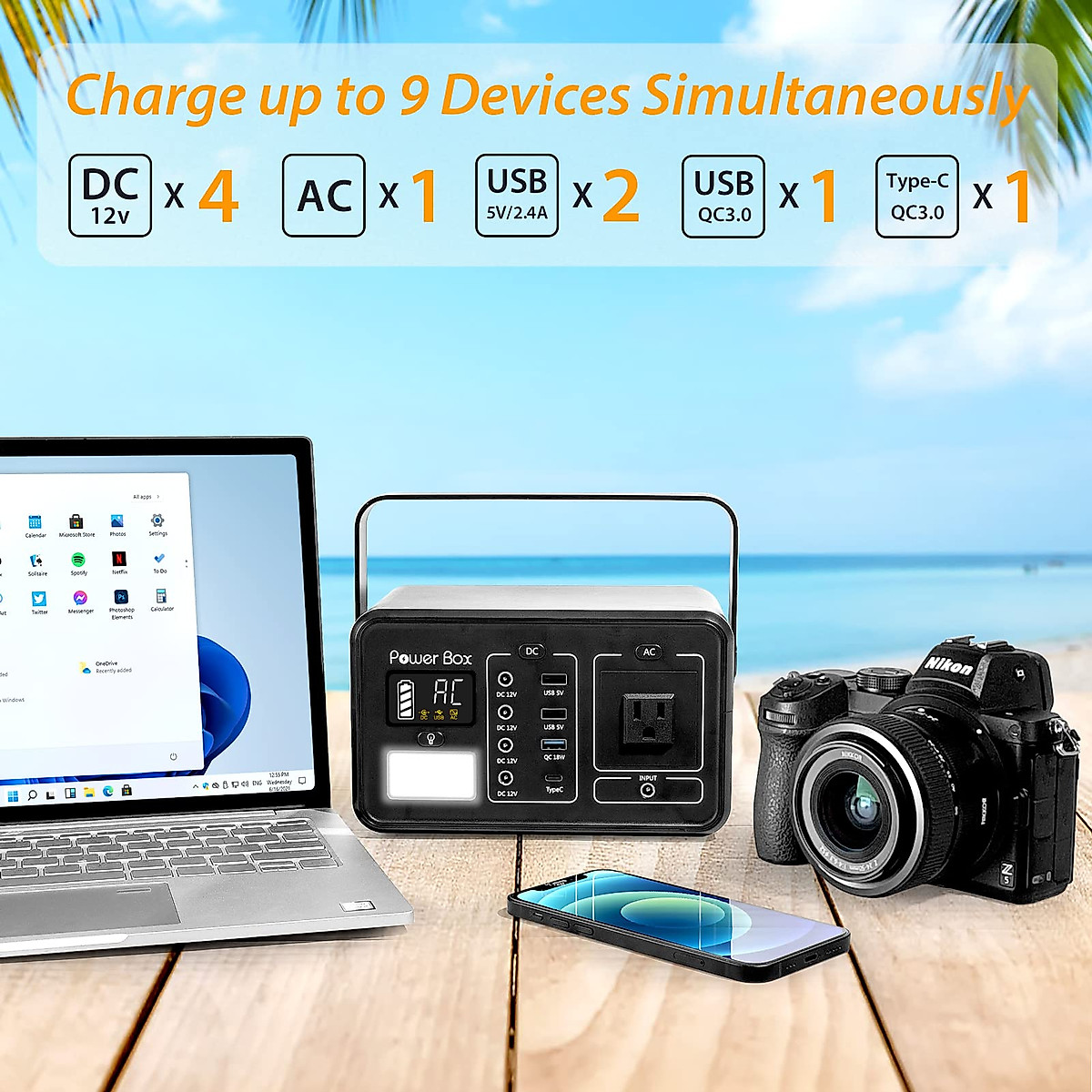 Portable Power Station,ROADOM 222Wh/60000mAh Solar Generator,110V/200W Pure Sine Wave AC Outlet,Lithium-Ion Battery Packs for Outdoor Camping Travel Road Trip Hunting Emergency Home Backup