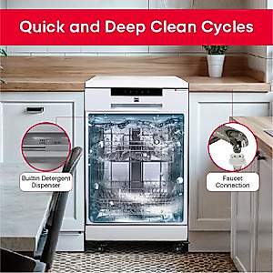 HAMILTON BEACH HBDW180WHITE RDW1809-WHITE RCA RDW1809 Portable Dishwasher, 18in Wide, 8 Place Settings Capacity, White