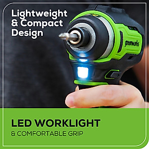 Greenworks 24V Brushless 1/4" Cordless Impact Driver, (2) 2.0Ah Batteries, Compact Charger, and Bag Included