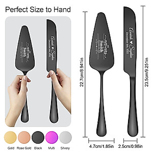 Atdesk Personalized Cake Cutting Set for Wedding, Stainless Steel Cake Knife and Server Set, Cake Cutter and Pie Server for Wedding, Birthday, Anniversary, Graduation Gift (Black)