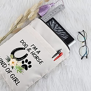 PLITI Dog Lover Book Sleeve Horse Lover Gift I'm A Dog and Horse Kind of Girl Paw Print Horseshoe Book Protector for Cowgirl (Dog Horse Girl BS)
