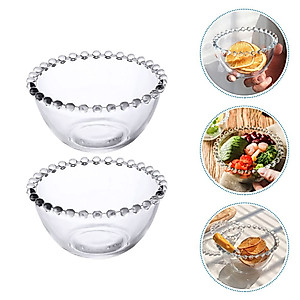 Luxshiny Glass Dessert Bowl with Beaded Edges 2pccs Clear Glass Bowls Salad Bowl Fruit Bowl Snack Dish Decorative Sundae Cups Sauce Bowls Serving for Ice Cream Bread Candy Appetizer