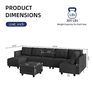 LLappuil Oversized Velvet Modular Sofa 10 Seater U Shaped Sectional with Storage Waterproof, Anti-Scratch Sectional Couch with Reversible Chaise, Grey Brown
