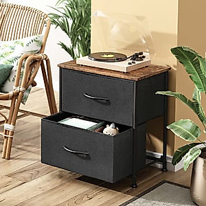 WLIVE 2-Drawer Nightstand and 7-Drawer Dresser Set, Fabric Storage Tower for Bedroom, Hallway, Nursery, Closets, Tall Chest Organizer Unit with Textured Print Fabric Bins, Steel Frame