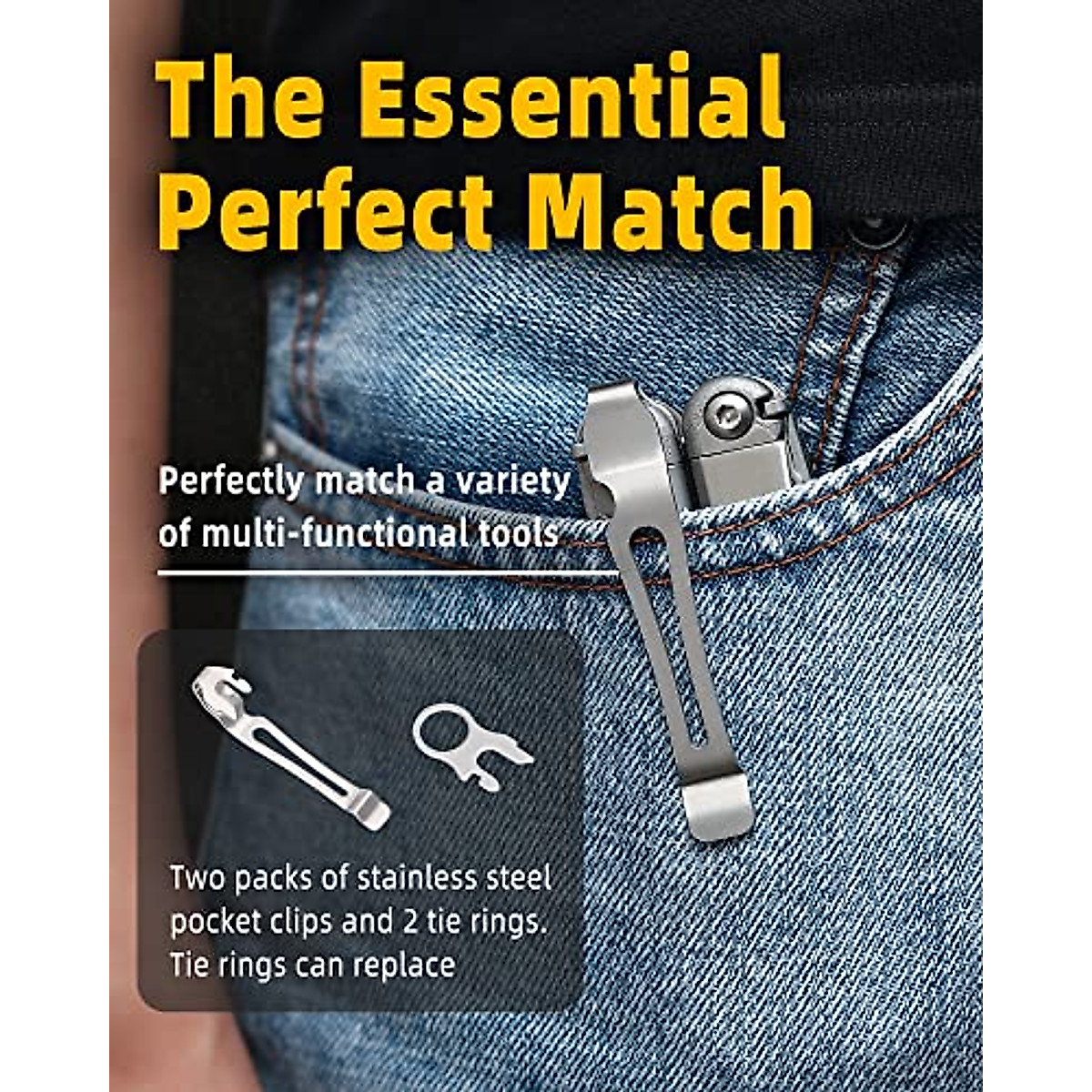 Quick-Release Pocket Clip, Multi-Tool Pocket Clip for Leatherman Wave with Lanyard Ring, Stainless Steel Leatherman Surge Accessories for Charge AL, Charge ALX, Charge Ti and Charge TTii(2 Pack)