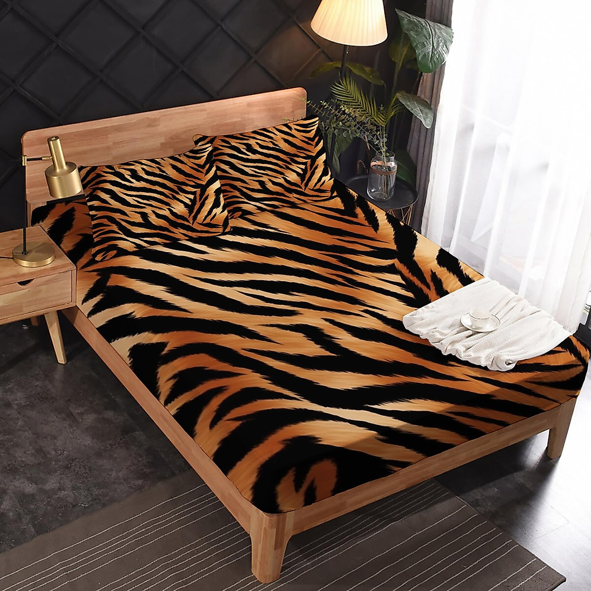 Tiger Print Sheets Full Size Sheet Sets - Animal Print Bed Sheets, Soft Microfiber & Deep Pocket & Wrinkle Free Patterned Bedding Sheets & Pillowcases, 1 Fitted Sheet, 1 Flat Sheet, 2 Pillow Cases