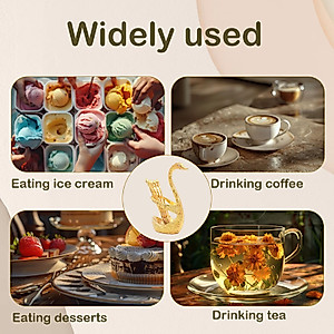 6 Pcs Metal Coffee Spoons Set ,Stainless Steel Dessert Spoon,Ice Cream Spoon with Swan Holder Household Tableware Gold spoon 6 15*5*7.5