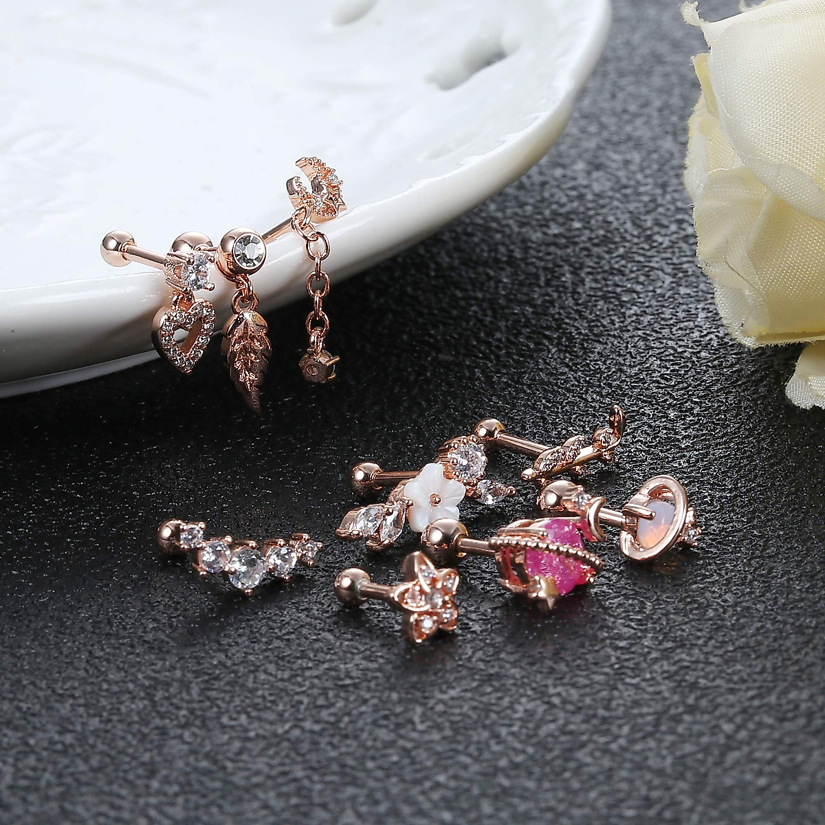 Drperfect Cartilage Earrings for Women 16G 316L Stainless Steel CZ Dangle Helix Tragus Cartilage Stud Ear Piercing Jewelry